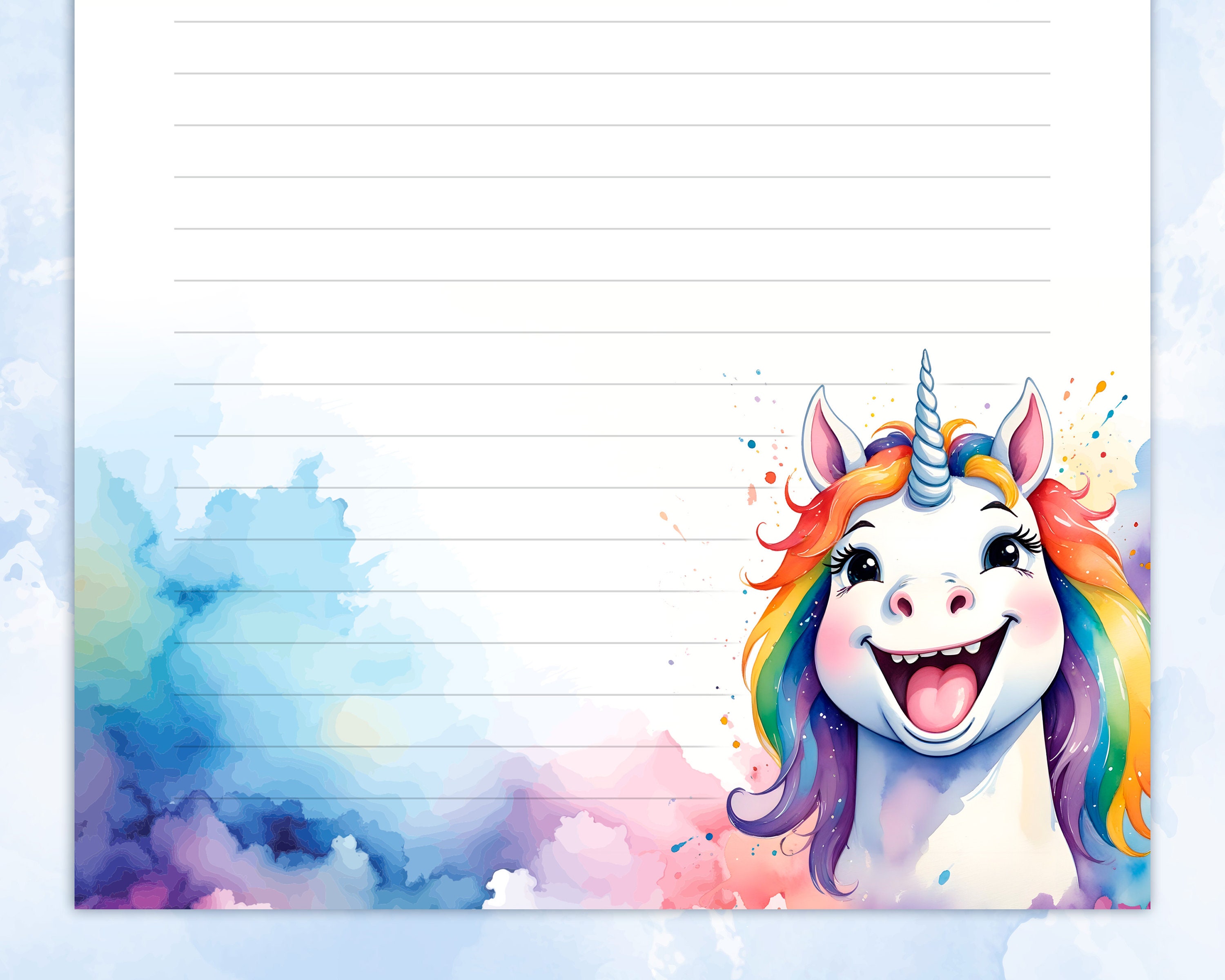 Unicorn Printable Stationery Lined Paper, Cute Letter Writing Paper, A4 ...