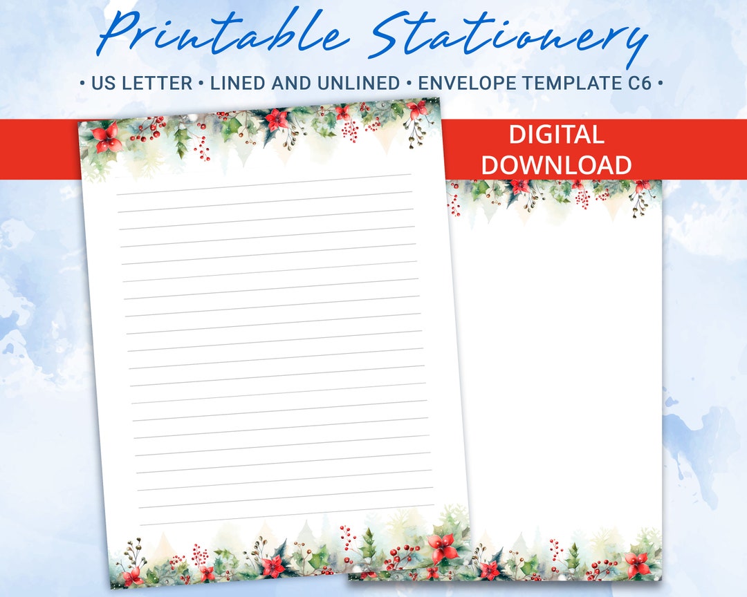 Christmas Printable Stationery, Printable Writing Paper With Holly and ...
