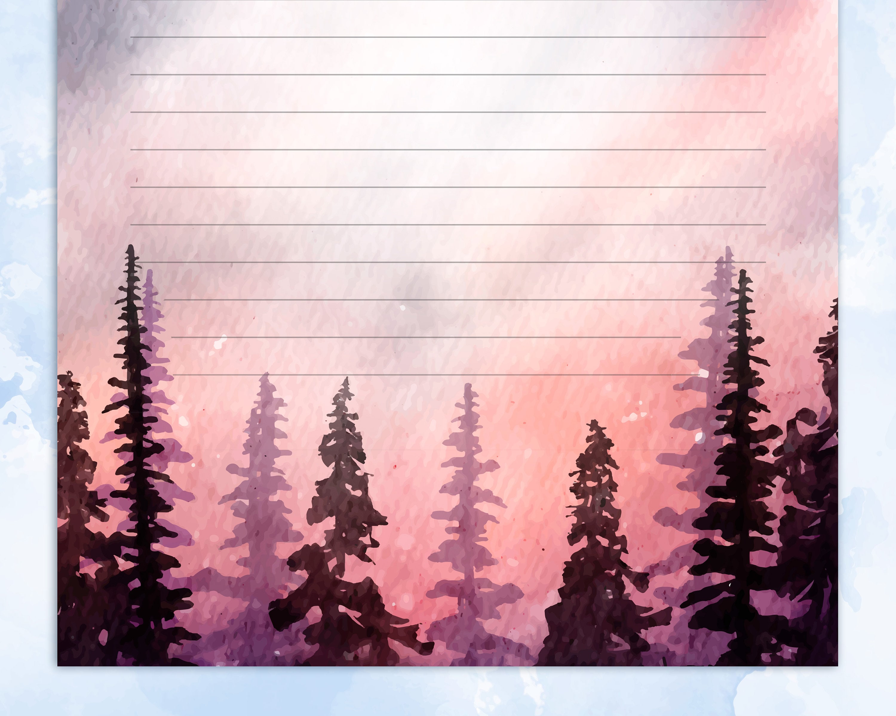 Printable Stationery Lined Paper With Watercolor Snowy Hills - Etsy