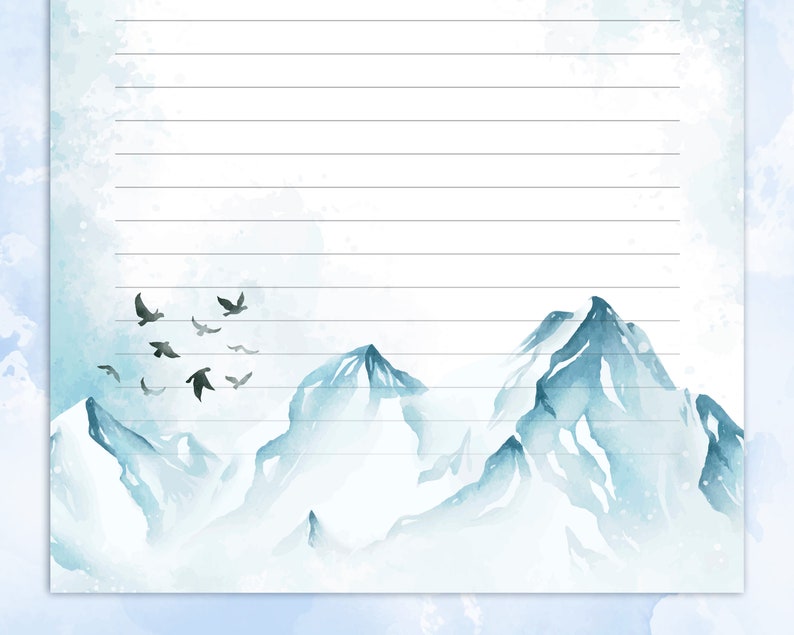 Printable Stationery Lined Paper With Frozen Landscape Scene of ...