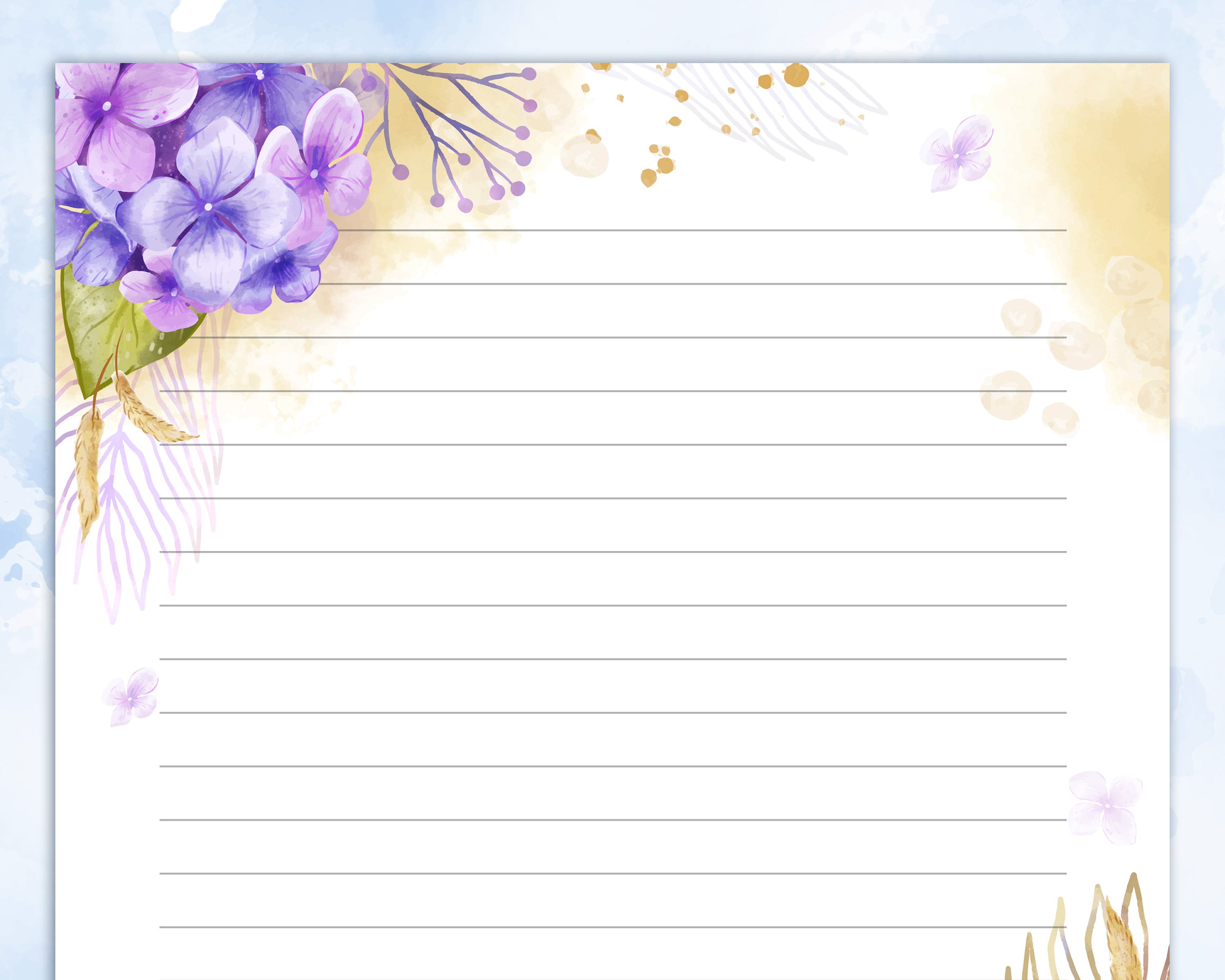 Floral Printable Stationery Lined Paper, Printable Writing Paper Wich ...