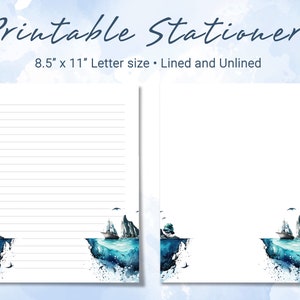 Printable Stationery Lined Paper With Sea Illustration, Printable ...