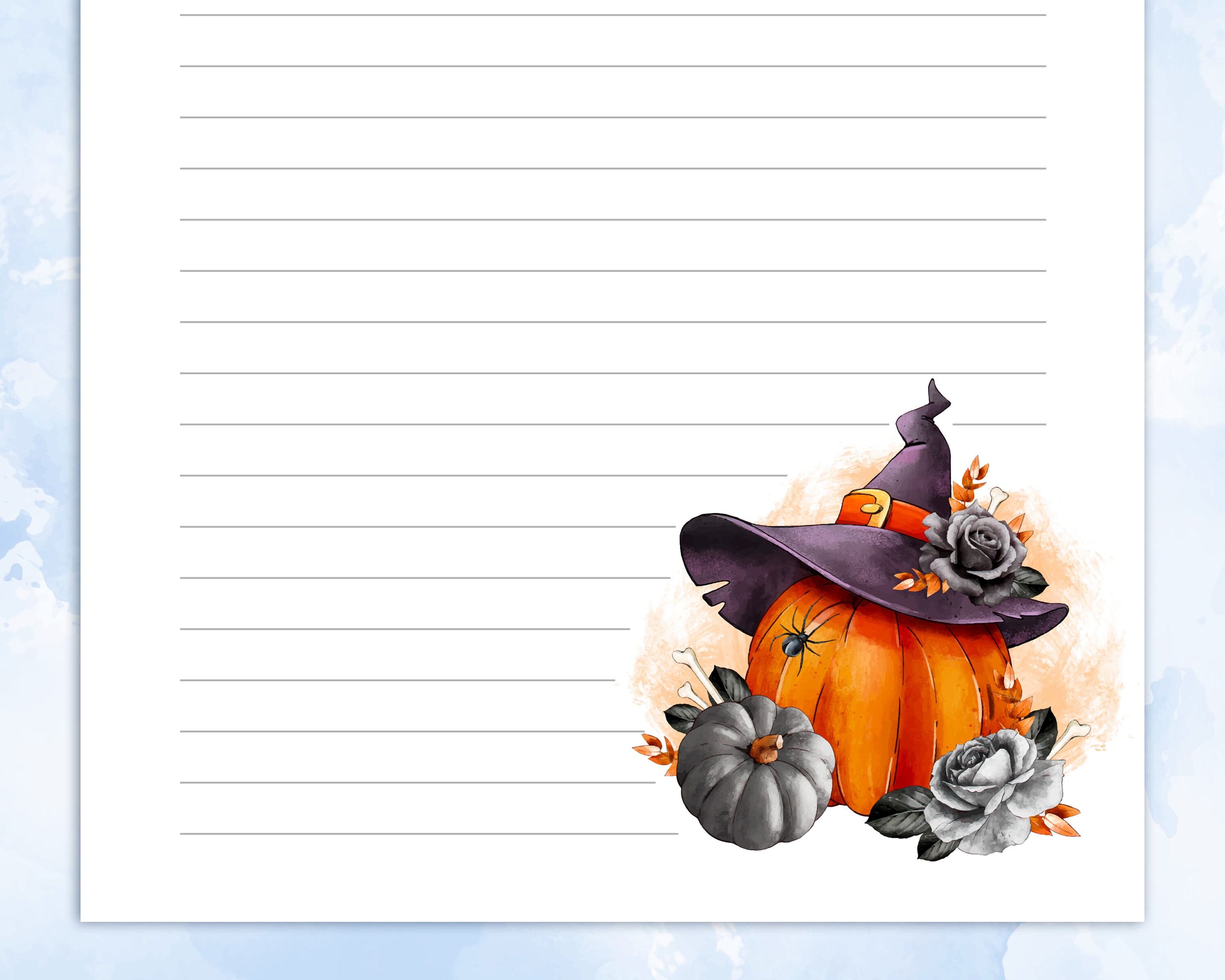Halloween Printable Stationery, Printable Writing Paper With Watercolor ...