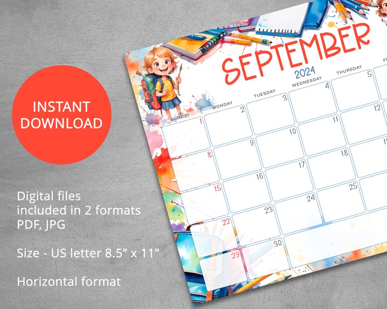 Editable September 2024 Calendar, Back to School Wall Calendar, Letter ...