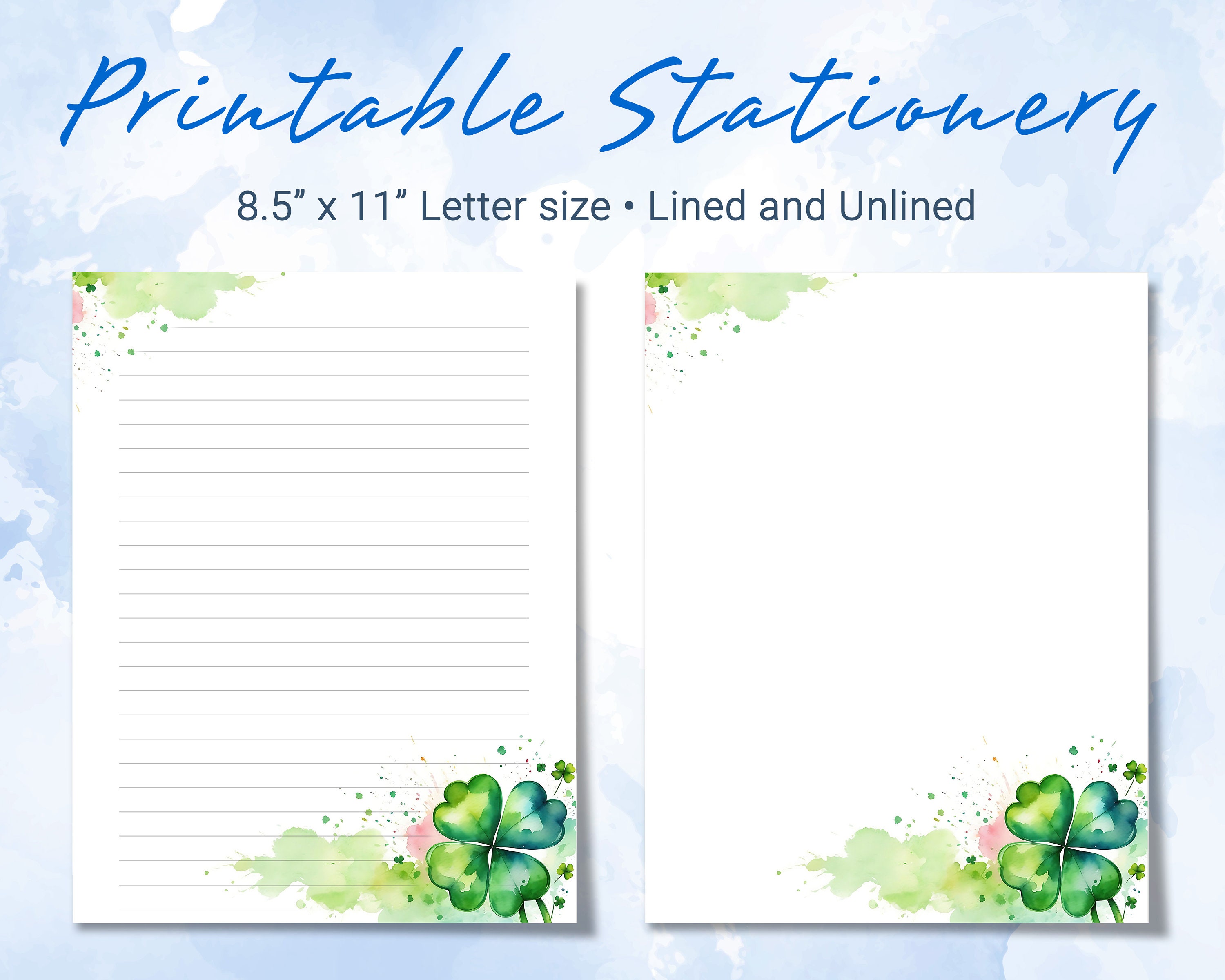 Printable Stationery Paper With Four-leaf Clover, Printable Writing ...