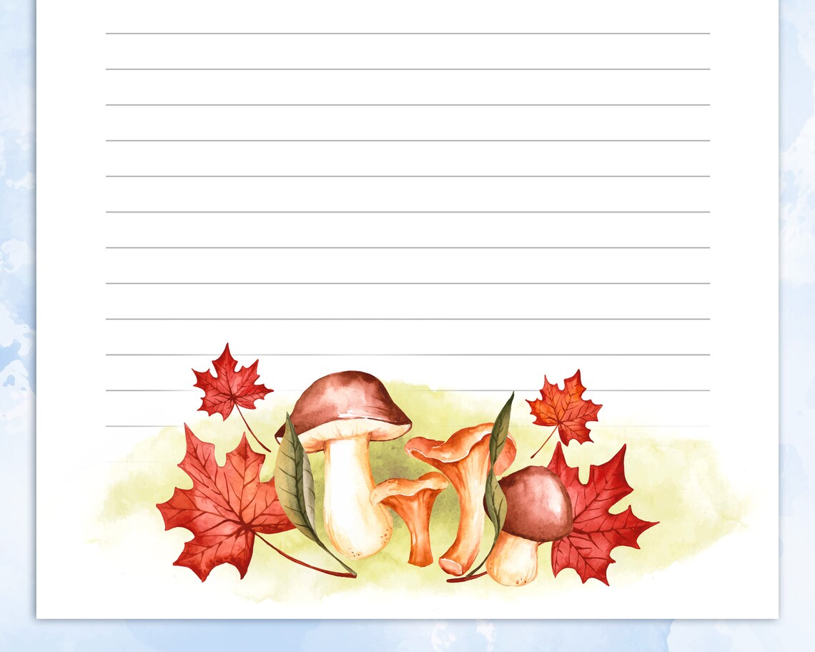 Autumn Printable Stationery Lined Paper With Autumn Leaves and ...