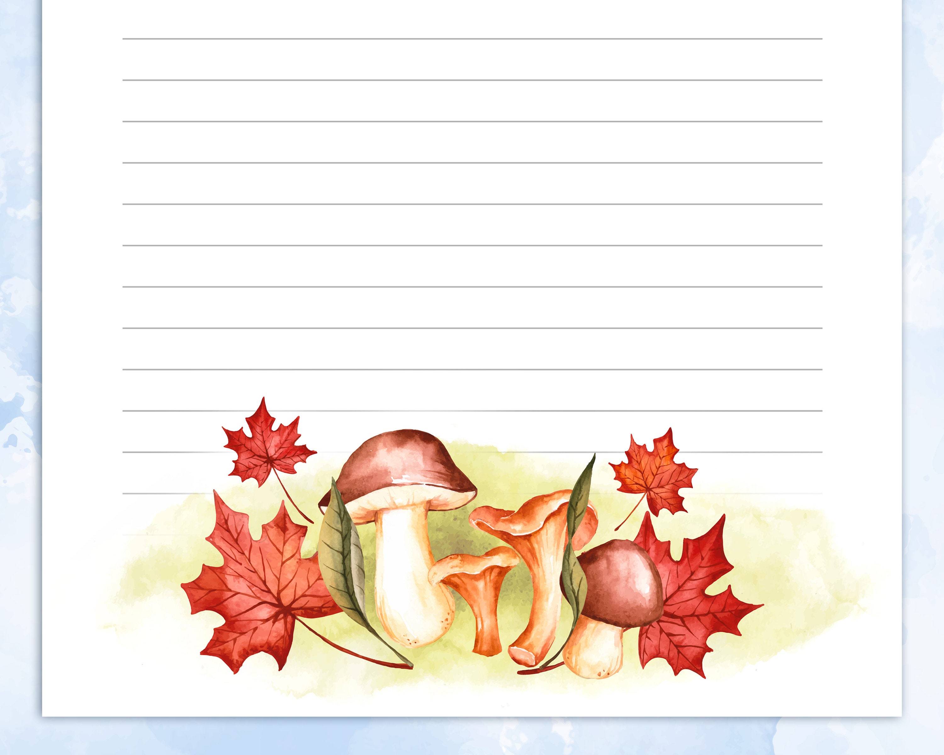 Autumn Printable Stationery Lined Paper With Autumn Leaves and ...