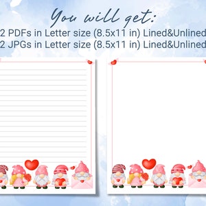 Printable Stationery Lined Paper With Valentine Gnome, Printable ...