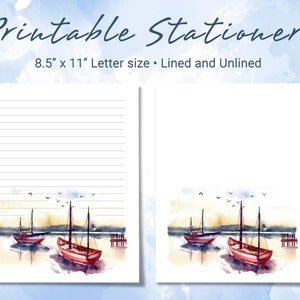 Printable Stationery With of Sunset Nature Landscape With Harbor and ...