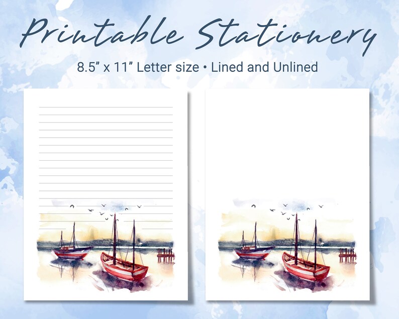 Printable Stationery With of Sunset Nature Landscape With Harbor and ...