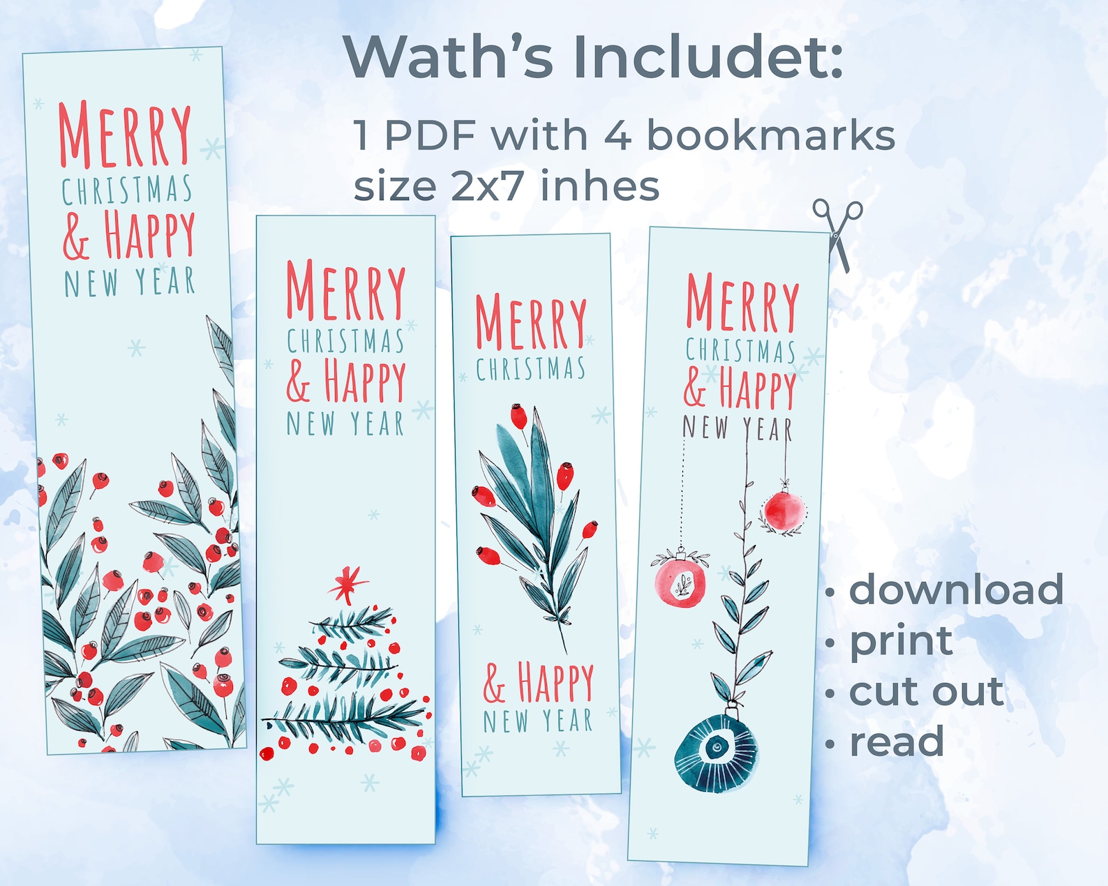 Printable Bookmarks, Merry Christmas Bookmarks, Printable Bookmarks Set ...