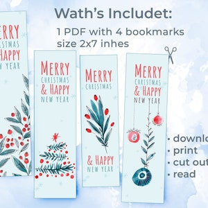 Printable Bookmarks, Merry Christmas Bookmarks, Printable Bookmarks Set ...