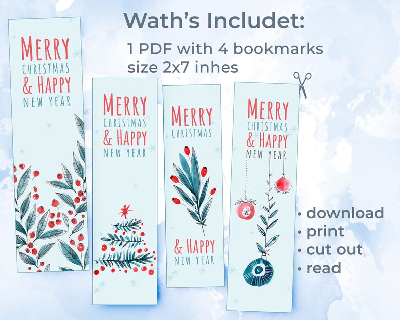 Printable Bookmarks, Merry Christmas Bookmarks, Printable Bookmarks Set ...