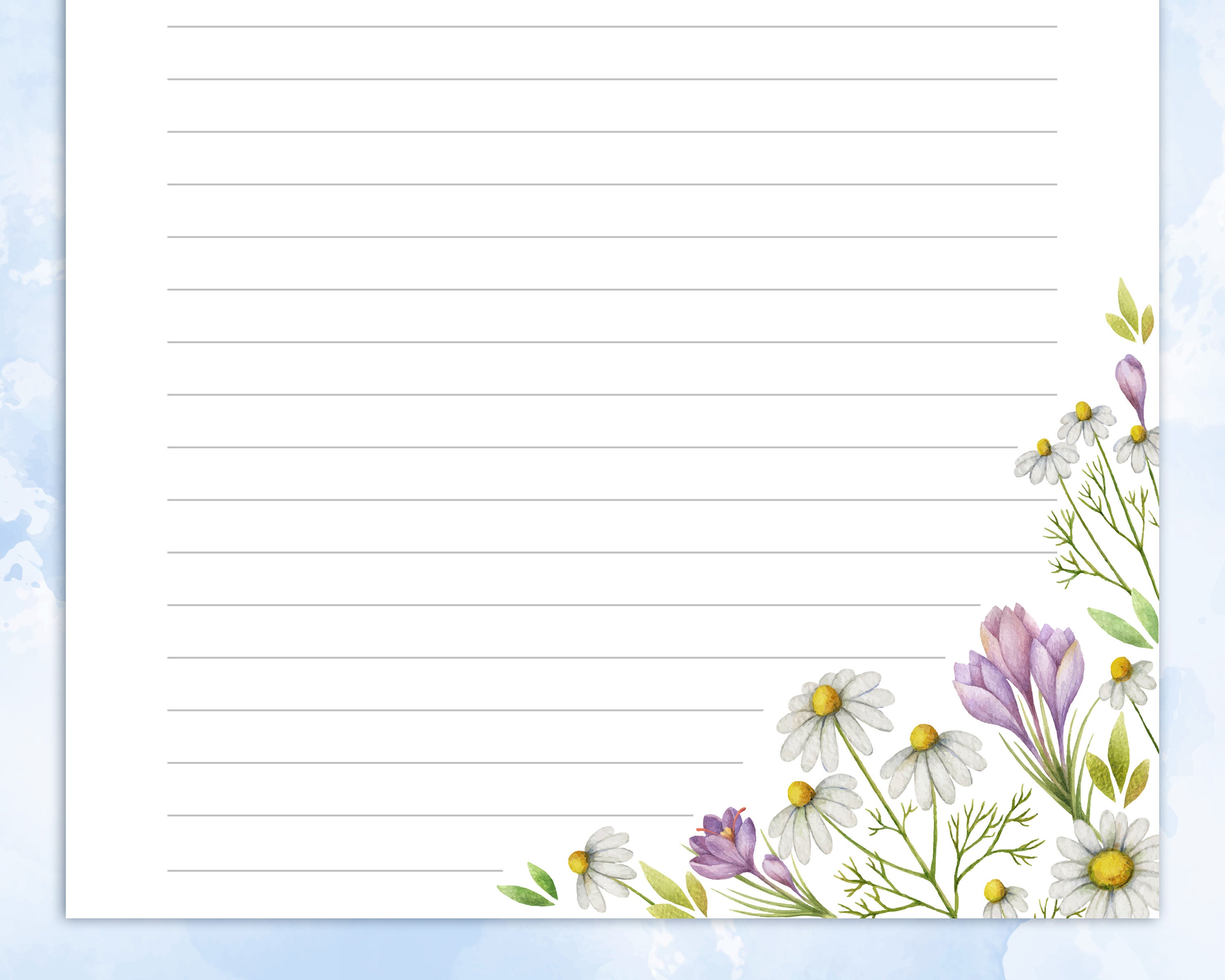Floral Printable Stationery, Printable Writing Paper With Chamomile ...