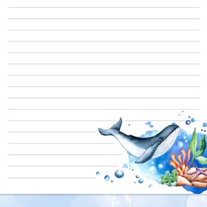 Printable Stationery Lined Paper With Watercolor World Oceans ...