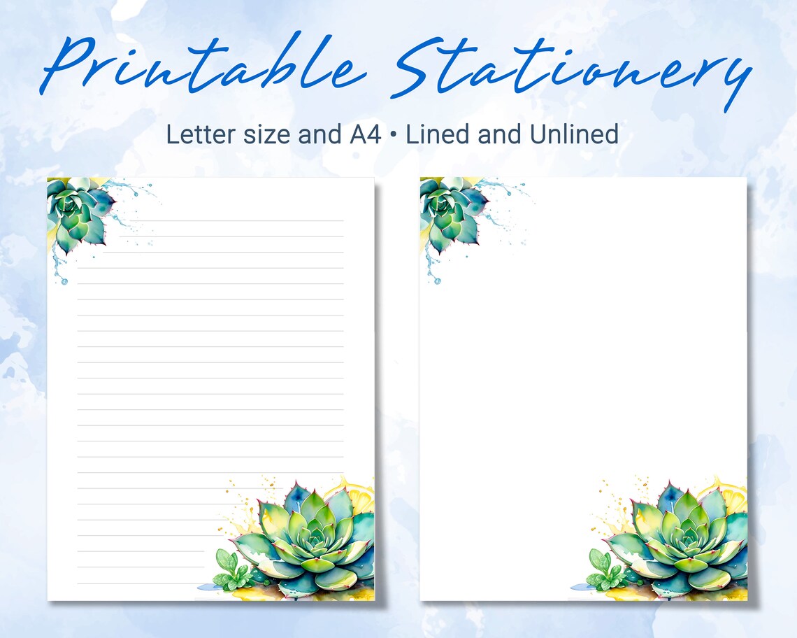 Printable Stationery Lined Paper, Letter Writing Paper With Succulents ...