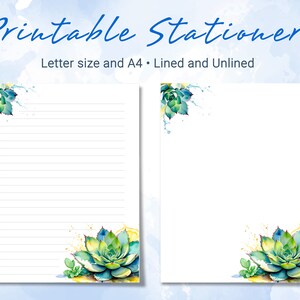 Printable Stationery Lined Paper, Letter Writing Paper With Succulents ...