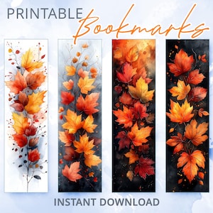 Printable Autumn Bookmarks Set, Bookmarks With Fall Leaves, Elegant ...