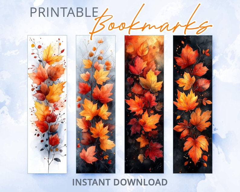 Printable Autumn Bookmarks Set, Bookmarks With Fall Leaves, Elegant ...