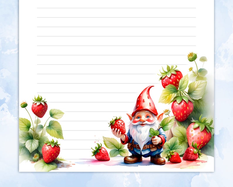 Printable Stationery Lined Paper, Letter Writing Paper With Cute Gnomes ...