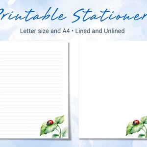 Printable Stationery Lined Paper, Letter Writing Paper With a Ladybug ...