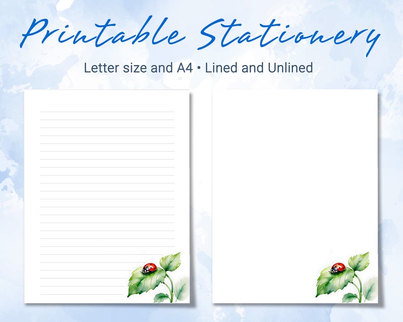 Printable Stationery Lined Paper, Letter Writing Paper With a Ladybug ...