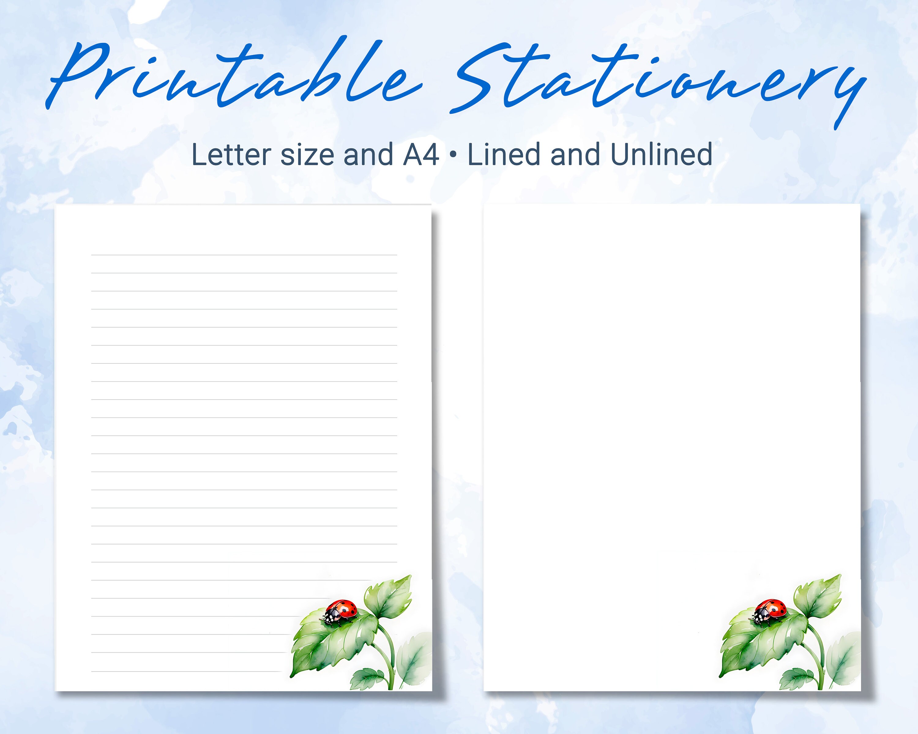 Printable Stationery Lined Paper, Letter Writing Paper With a Ladybug ...