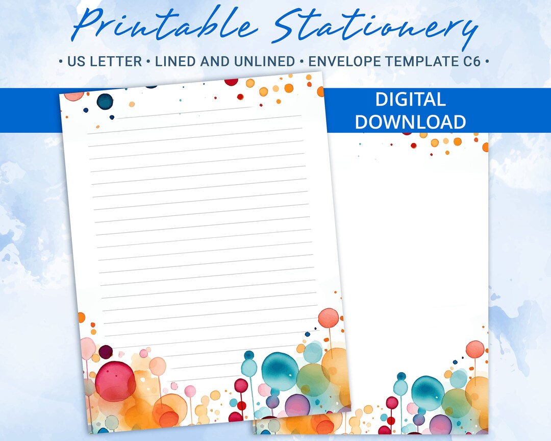 Printable Stationery Paper With Watercolor Spots, Printable Writing ...