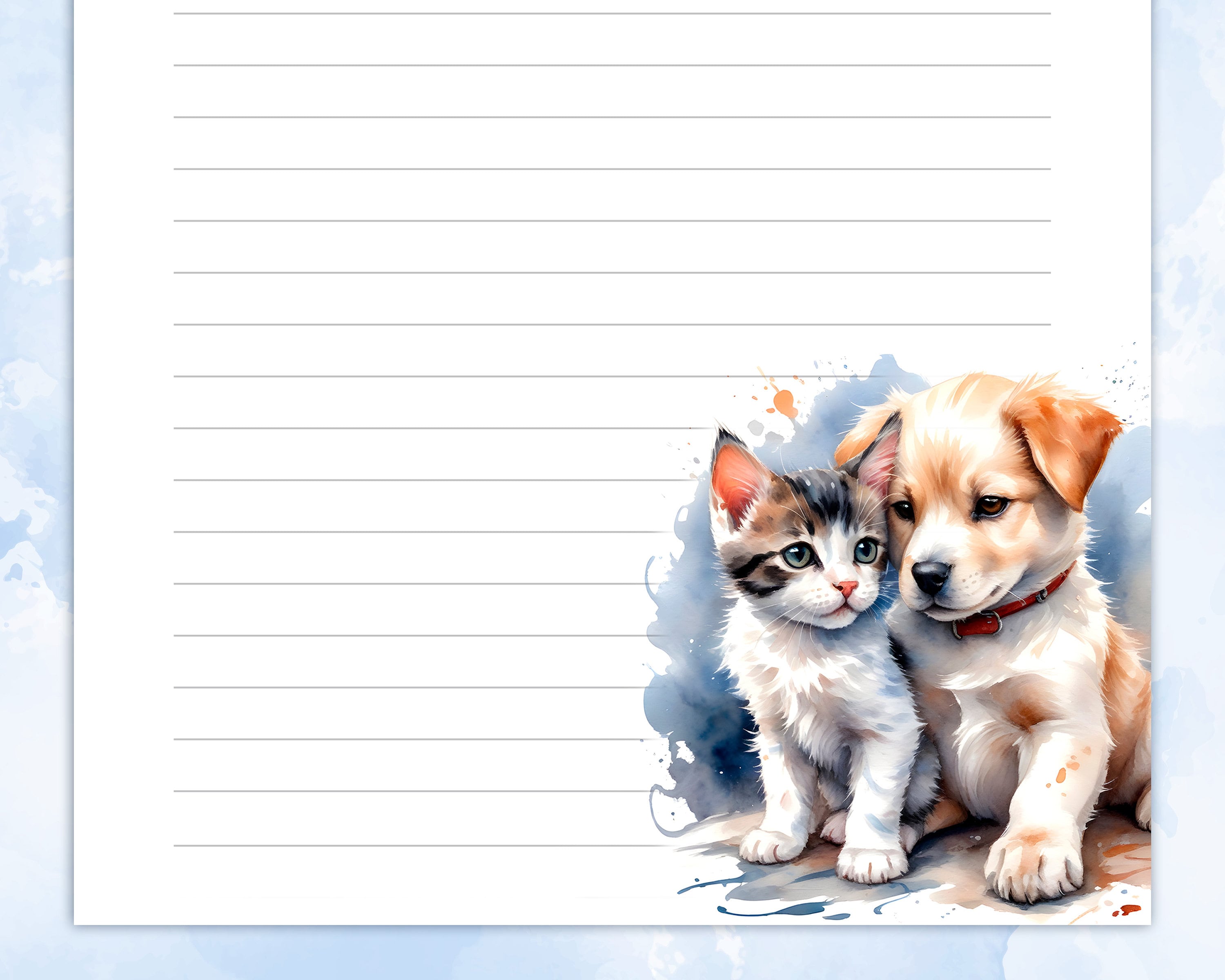 Printable Stationery Lined Paper, Printable Writing Paper With a Kitten ...