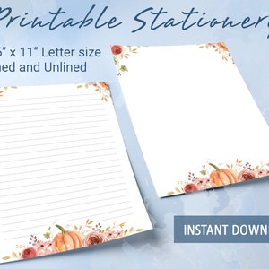 Pumpkin Printable Stationery, Printable Writing Paper in Autumn ...