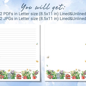 Summer Flowers Printable Stationery Lined Paper, Printable Writing ...
