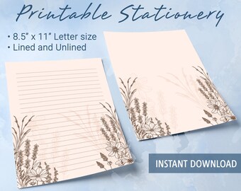 Floral Printable Stationery Lined Paper Printable Writing | Etsy