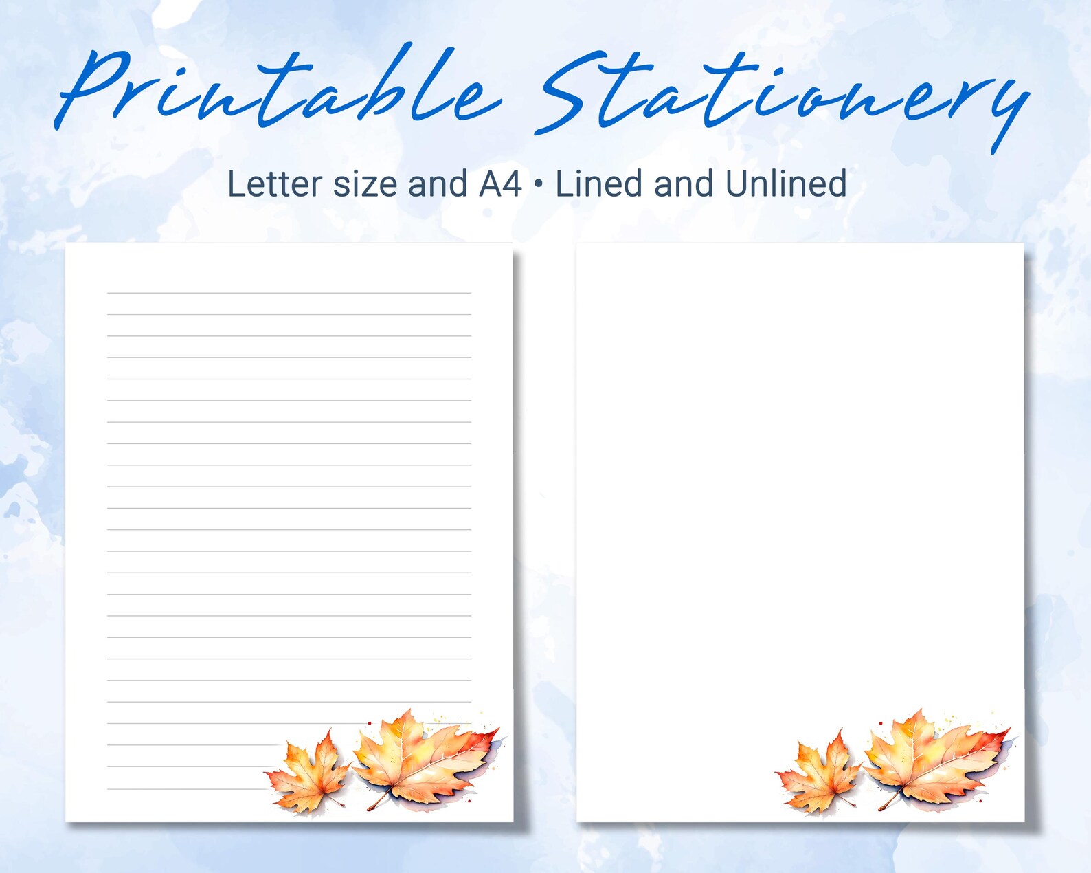 Printable Stationery Lined Paper, Letter Writing Paper With Fall Maple ...