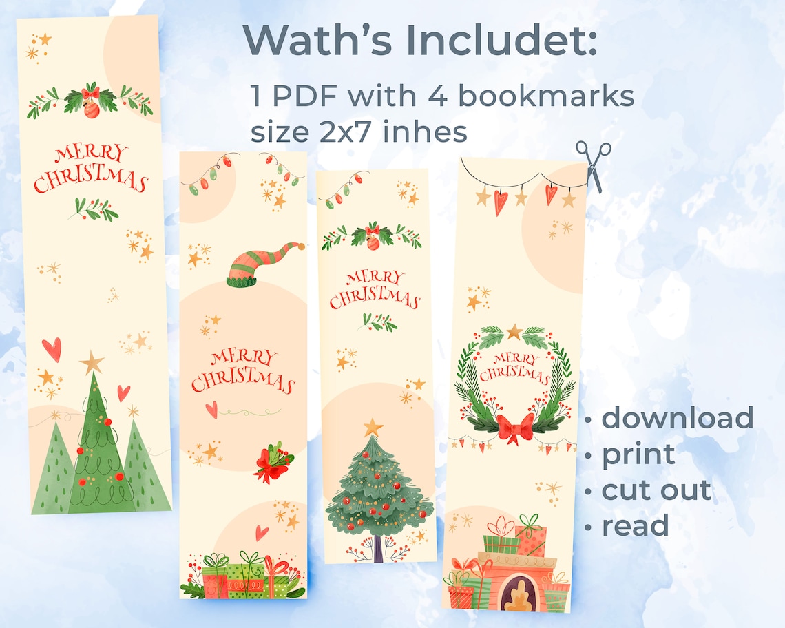 Printable Bookmarks, Merry Christmas Bookmarks, Printable Bookmarks Set ...