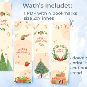 Printable Bookmarks, Merry Christmas Bookmarks, Printable Bookmarks Set ...