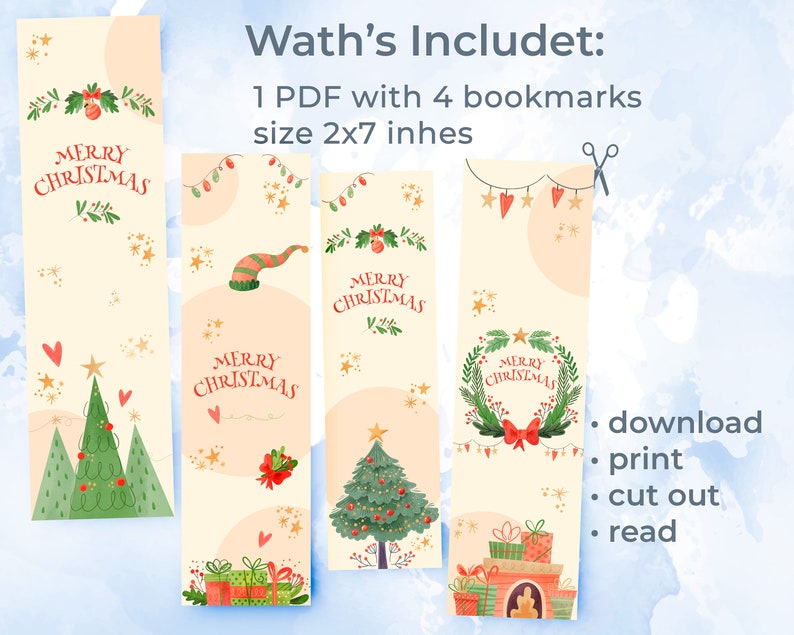 Printable Bookmarks, Merry Christmas Bookmarks, Printable Bookmarks Set ...