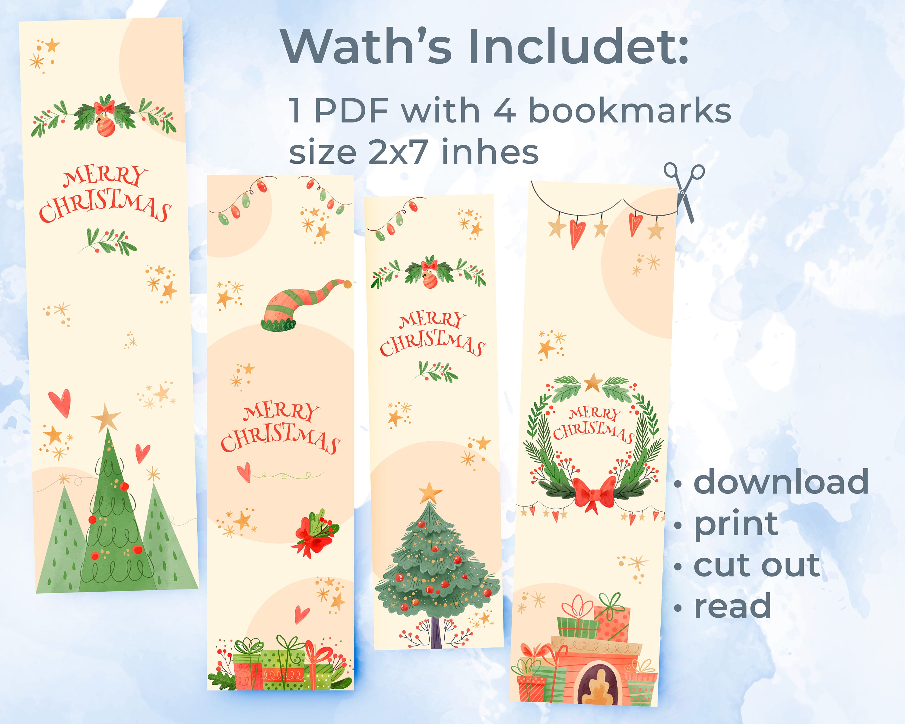 Printable Bookmarks, Merry Christmas Bookmarks, Printable Bookmarks Set With Christmas Time ...