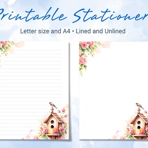 Printable Stationery Paper With Birdhouses and Birds, Spring Printable ...