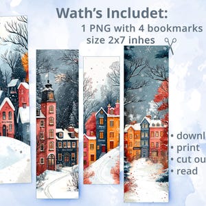 Printable Bookmarks Set, Bookmarks With Colorful Winter Houses, Elegant ...