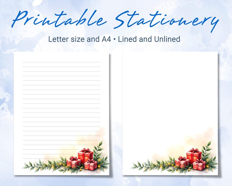 Printable Stationery Lined Paper, Letter Writing Paper With Christmas ...