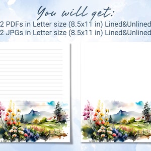 Printable Stationery Lined Paper With Mountain Landscape, Printable ...