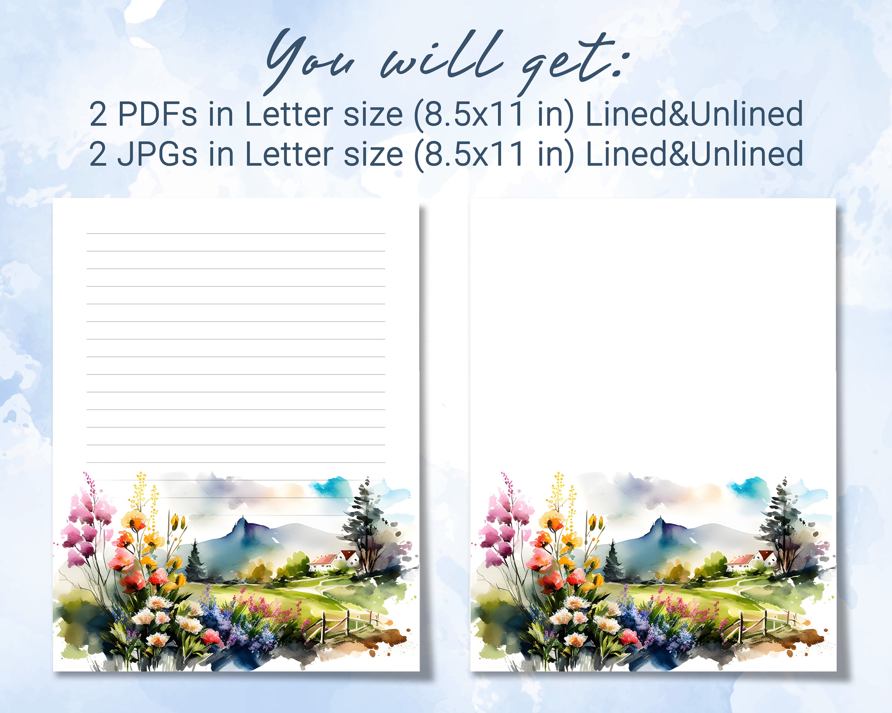 Printable Stationery Lined Paper With Mountain Landscape - Etsy
