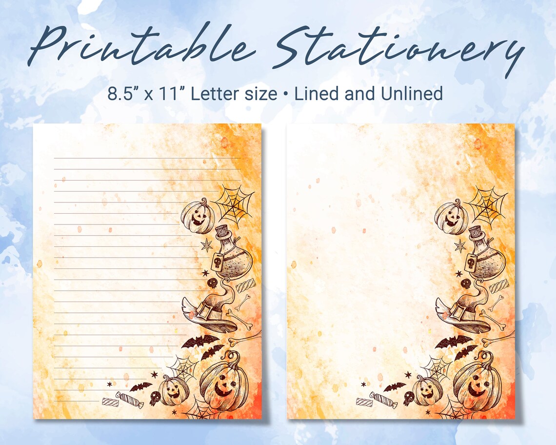 Halloween Printable Stationery, Printable Writing Paper With Watercolor ...