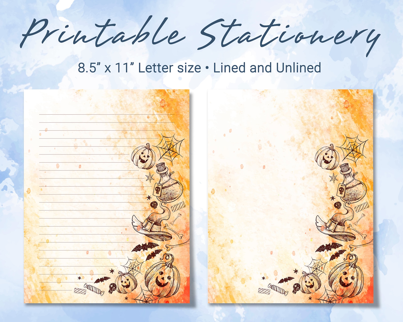 Halloween Printable Stationery, Printable Writing Paper With Watercolor ...