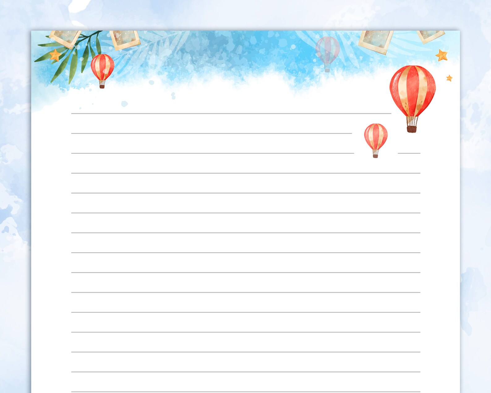 Travel Printable Stationery Lined Paper, Watercolor Travel Printable ...