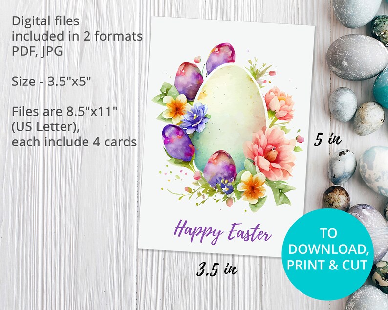 Printable Easter Cards, Happy Easter Card With Easter Eggs and Spring ...