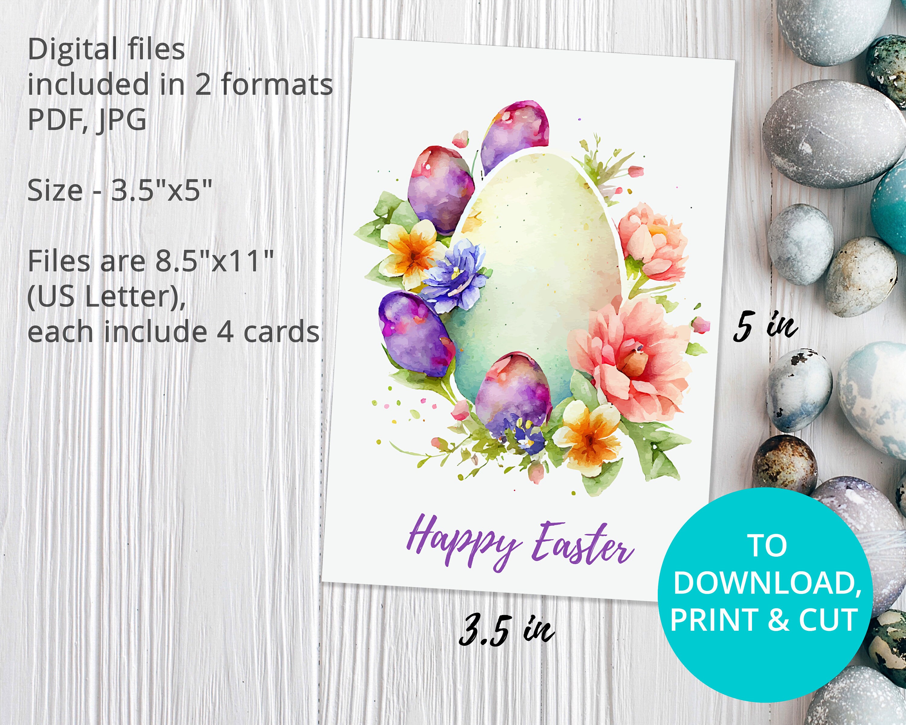 Printable Easter Cards, Happy Easter Card With Easter Eggs and Spring ...