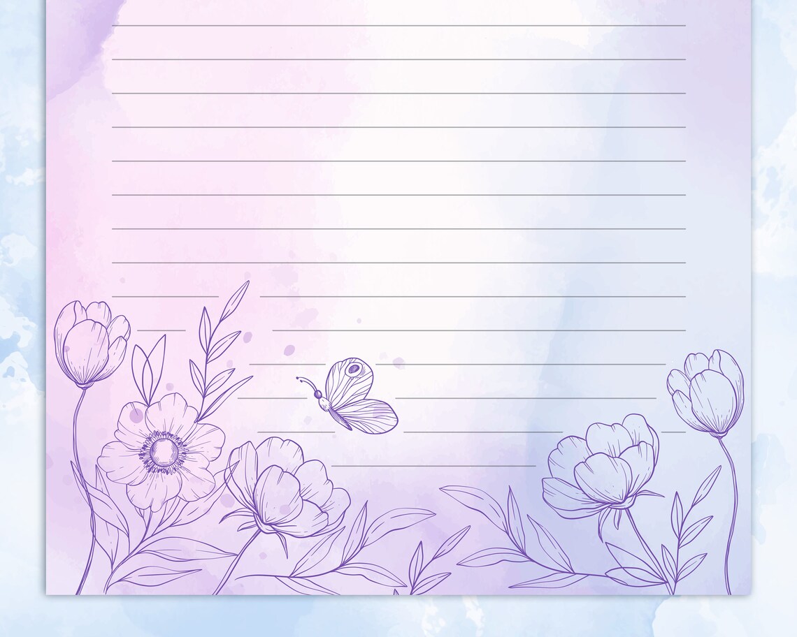 Floral Printable Stationery Lined Paper, Printable Writing Paper Wich ...