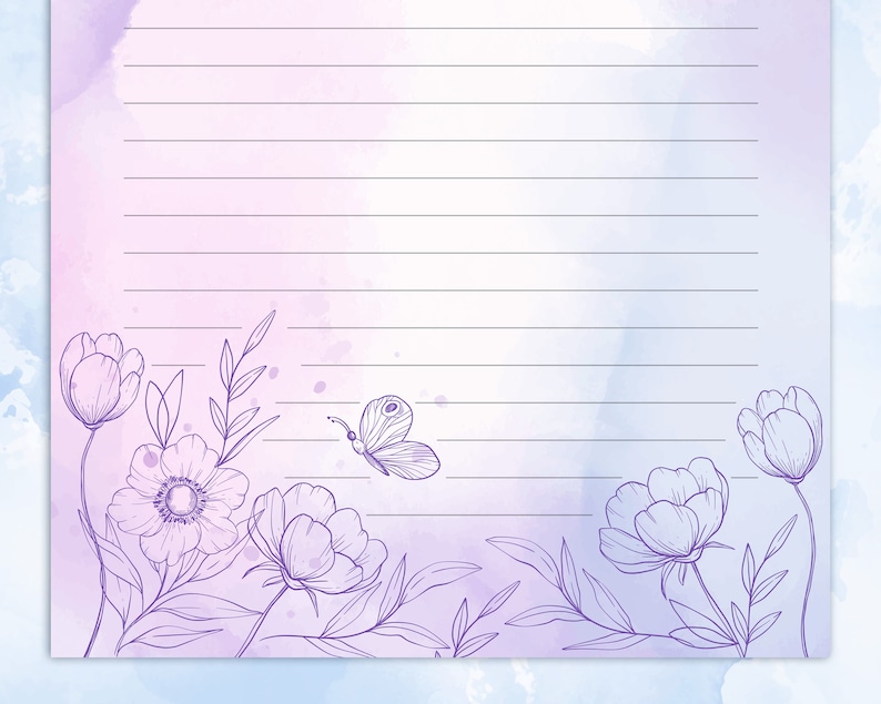 Floral Printable Stationery Lined Paper, Printable Writing Paper Wich ...
