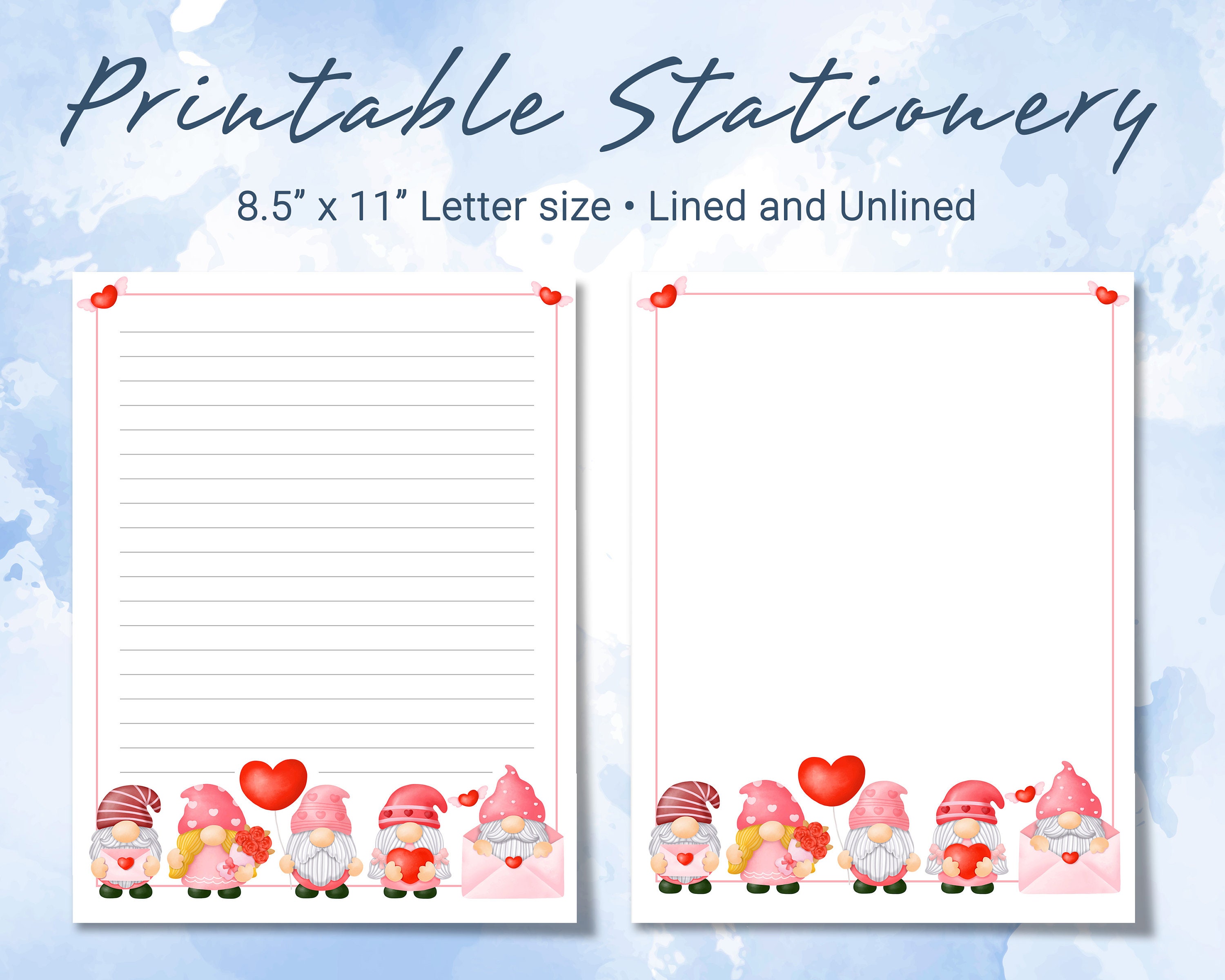 Valentine Gnome Printable Stationery: Lined Writing Paper (PDF & JPEG ...